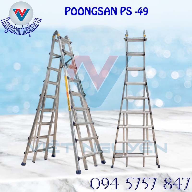 Thang Nhôm Gấp Đa Năng Poongsan PS -49 Cao A Max 4,94m